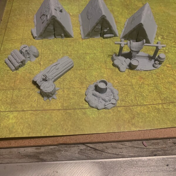 Adventurer's Camp W/ Tents Campfire and More 28mm Miniature Hero's ...