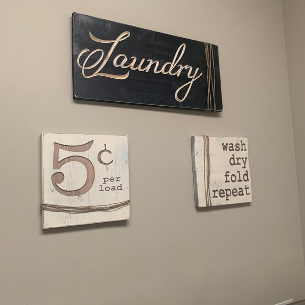 Laundry Room Sign, Laundry Room Décor, Wash Dry Fold Repeat, Rustic ...