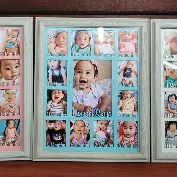 Baby First Year Personalized Frame - Holds Twelve 2.5" X 3.5" Newborn ...