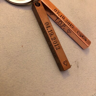 Copper Bar Keychain, GPS Copper Keyring Keychain, Longitude Latitude ...