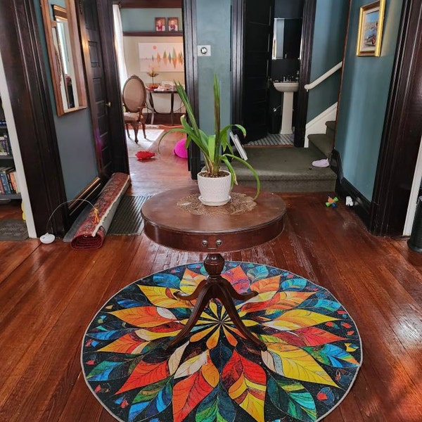 Snowflake Print Rug, Red Round Rug, Lovely Home Decoration, Stain ...