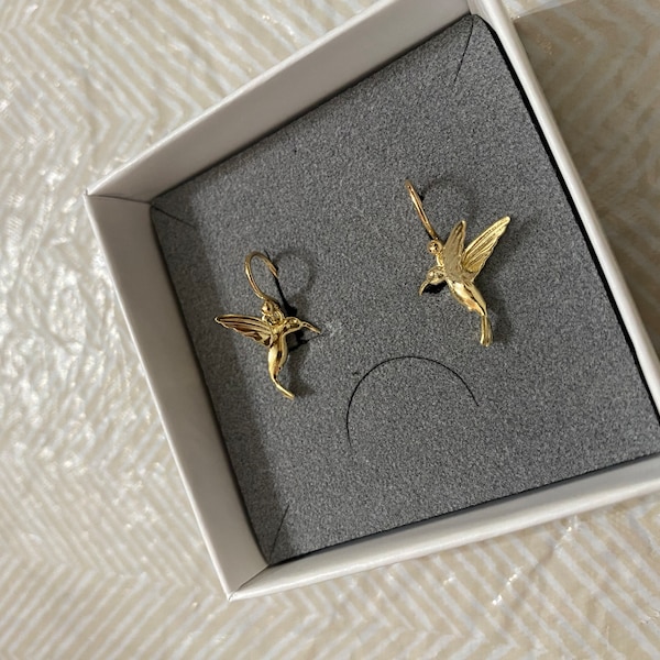Hummingbird Earrings Dangle Sterling Silver & Rose Gold, Bird Earrings ...