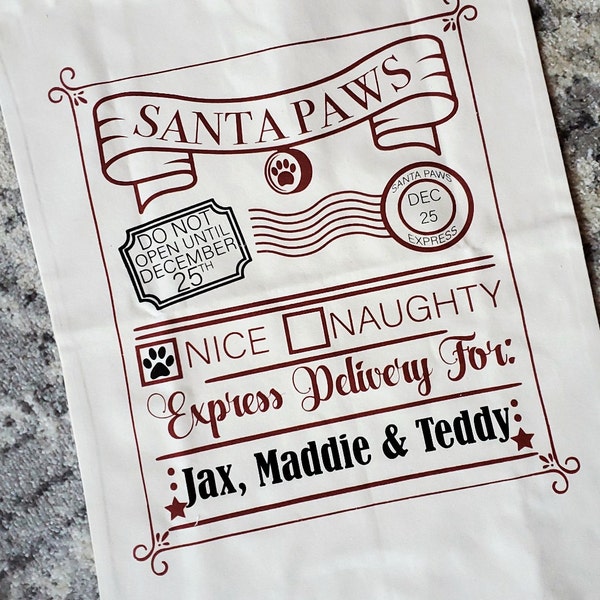 Santa Paws Santa Sack, Pet Santa Bag, Drawstring Sack , Delivery Bag ...