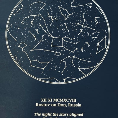 A4 Custom Foil Star Map Print of Any Location Any Date, Personalised ...