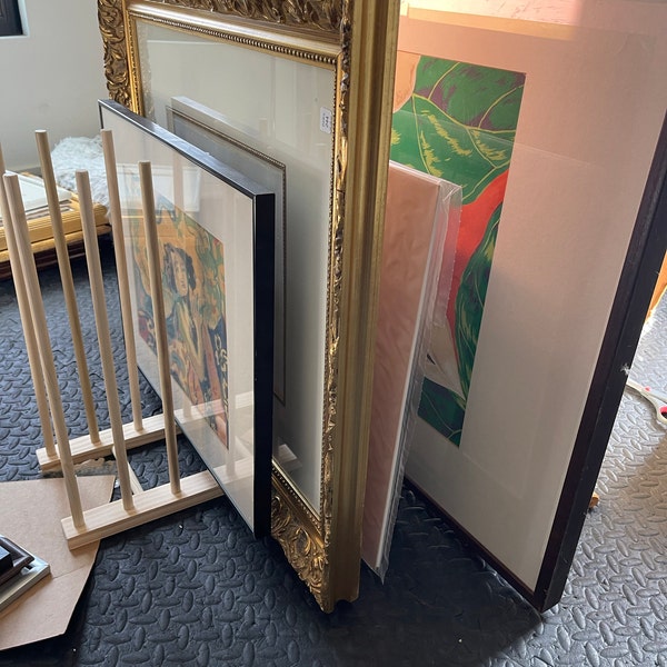 Art Storage Rack - Wooden Dowel - for Framed Art, Picture Frame, Canvas ...