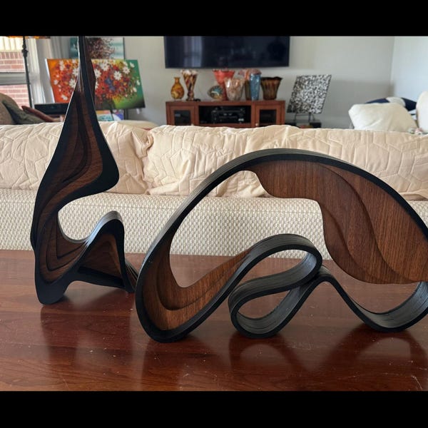 Walnut Abstract Wood Sculpture Art Table Top - Minimalist Book Shelf ...