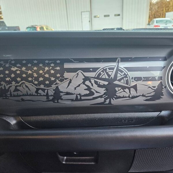 Mountain Compass With Tattered American Flag Dashboard Vinyl Decal ...