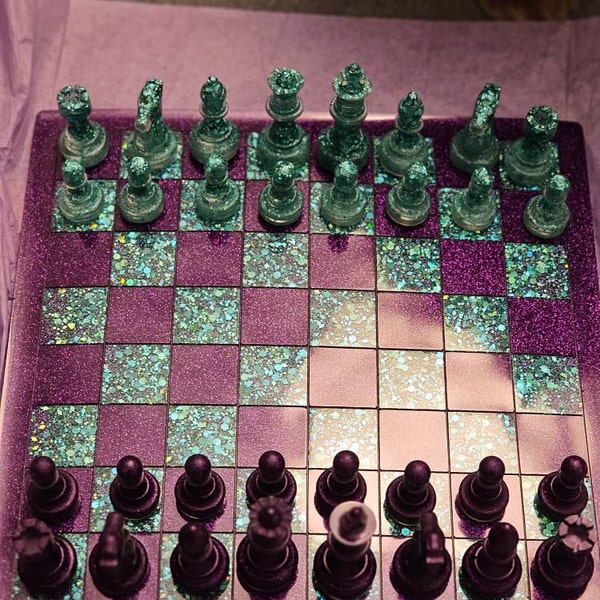 Glitter Resin Chess and Checkers Set | Enchanted Opal & Chunky Pink ...