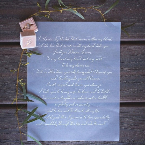Custom Calligraphy Wedding Vows/ Love Letter - Clear Vellum ...