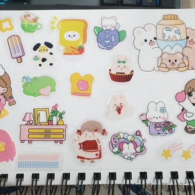 Cute Stickers, Clear Kawaii Stickers, Bunnies & Bears, Outline Stickers ...