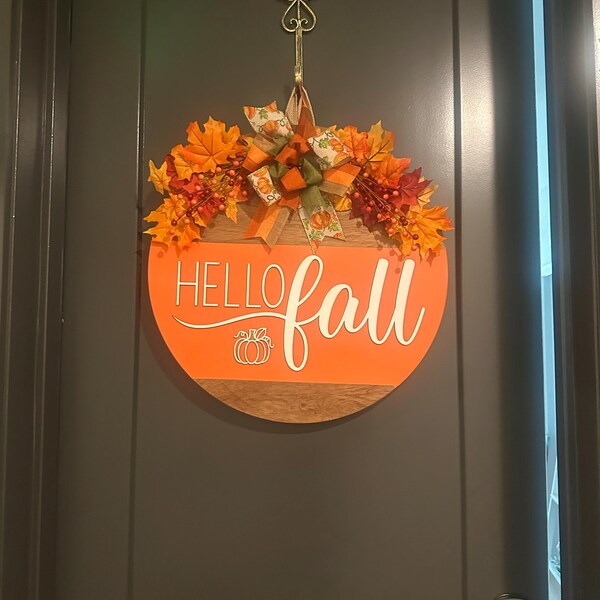 HELLO FALL Door Hanger Hello Fall Front Porch Sign Door Hanger for Fall ...