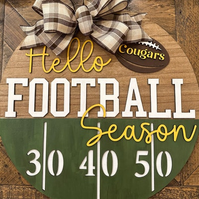 Hello Football Season Sign, Digital Download, Round Door Hanger Svg ...
