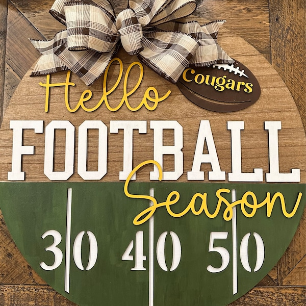 Hello Football Season Sign, Digital Download, Round Door Hanger Svg ...