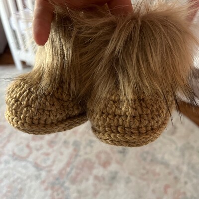 Fur Winter Booties, Neutral Fur Booties, Baby Booties, Gold Booties ...