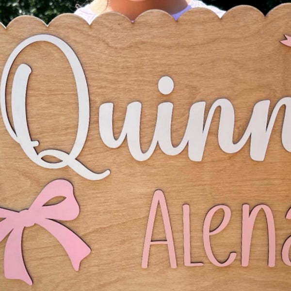Pink Bow Shaped Name Sign, Personalized Wooden Name Sign, Nursery Name ...