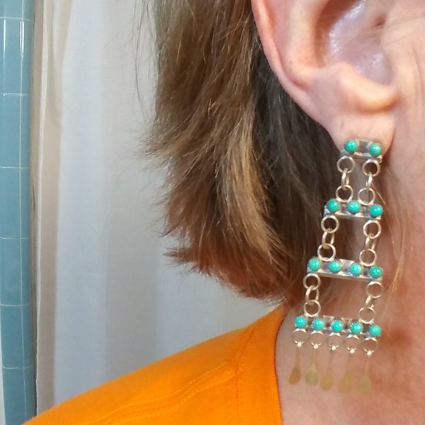 Vintage Zuni Sterling Silver & Turquoise Petit Point Hoop Earrings - Etsy