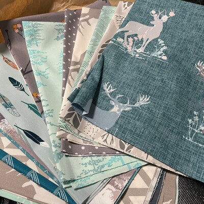 Woodland Quilt Bundle Gray Teal Hello Bear Bundle Deer Fabrics for Boy ...