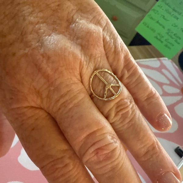 14k Gold Peace Ring, Handmade Peace Symbol Ring, Textured Gold Ring ...