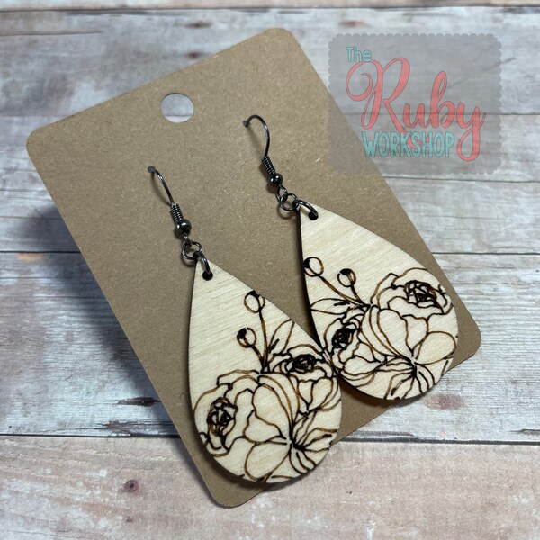 Wood Earring SVG/ Laser Earring SVG/ Peony Earring File/ Floral Svg ...