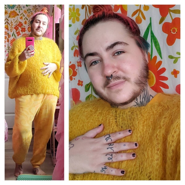 Kid Mohair Golden Yellow Knitted Fluffy Sweater Loose Knit Fuzzy ...