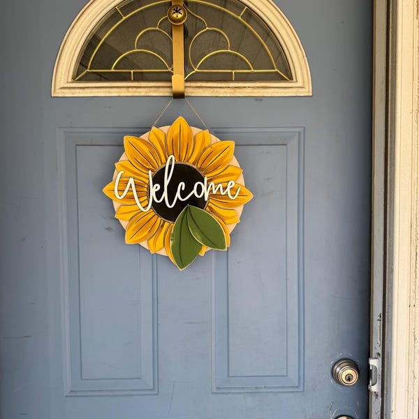 Handmade Sunflower Welcome Sign, Sunflower Lover, Sunflower Door Hanger ...