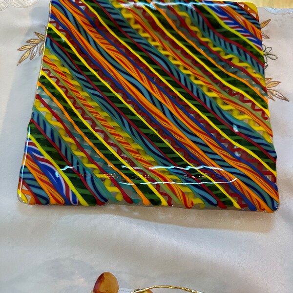 25-gaudi Inspired Blue/violet Fused Glass Geometric Flower Platter and ...