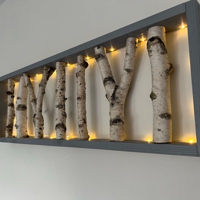 Arte de pared de abedul blanco, estante de exhibición de pared de ...