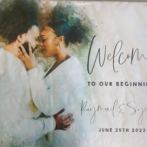 Wedding Welcome Sign Watercolor Couple Portrait,, Photo Wedding Sign ...