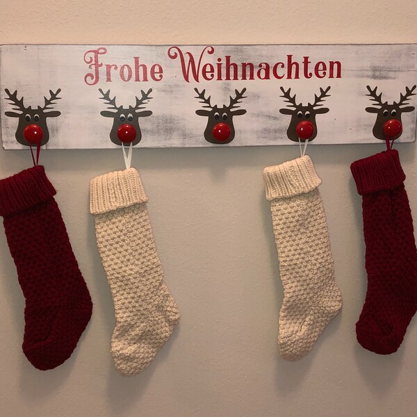 Rustic Distressed Barn Farmhouse - Reindeer Rudolph Wall Sign Stocking ...