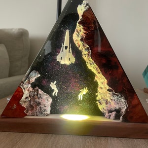 Space Night Lights, Galaxy Night Light, Astronaut Rocket Resin Wood ...