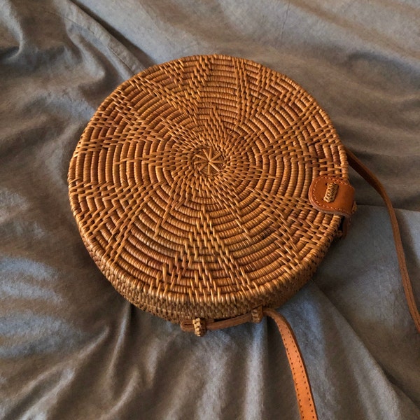 Round Rattan Bag, Wicker Bag, Rattan Purse, Round Straw Bag, Round ...