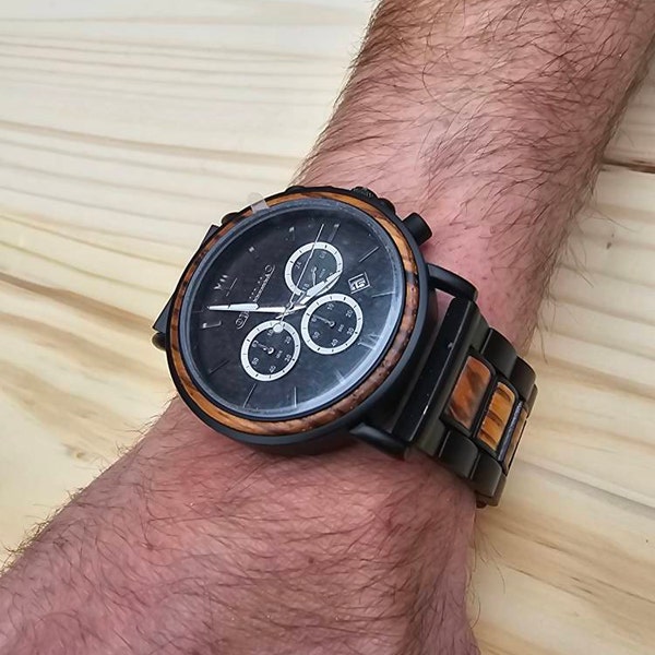 Personalized Mens Stainless Steel & Wood Bracelet - Chain Bracelet for ...