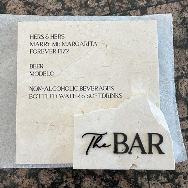 Marble Stone Bar Sign Wedding Unique Signage Menu Sign, Drink Sign, Bar ...