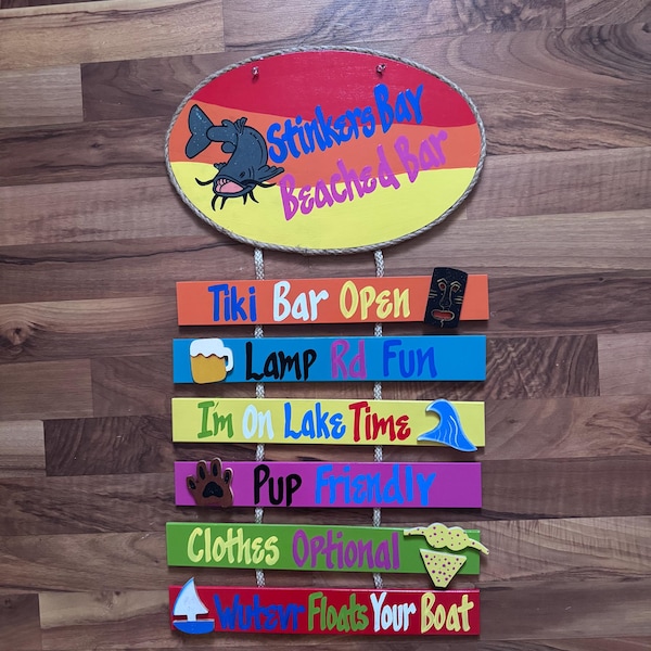 Backyard Paradise Hand Painted Wood Wall Hanger Sign Personalized Tiki ...