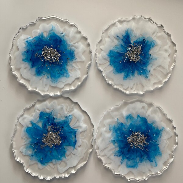 Coasters, Flower Coasters, Drink Coasters, Cup Holders, Coaster Set, Handmade Orange Flower ...