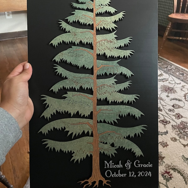 Personalized Pine Tree Wedding Guest Book Alternative Wooden Wedding ...