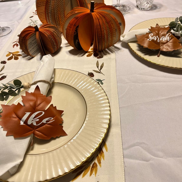 Faux Leather Maple Leaf Place Card, Thanksgiving Place Tag, Fall ...