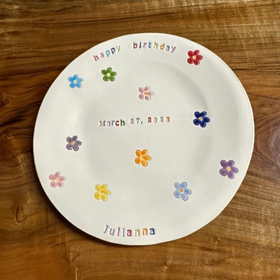 Personalized Ceramic Birthday Cake Plate, Custom Colorful Dessert Plate ...