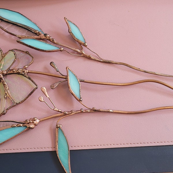 Aqua Green Leaves. Aqua Glass Spring Branch. Spring Plant Stake. Garden ...