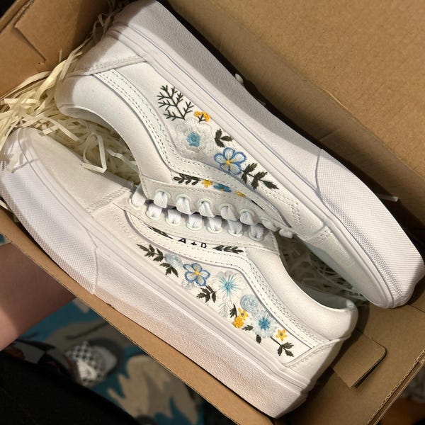 Custom Embroidered Vans, Wedding Vans Embroidery Floral, Bridal Flower ...