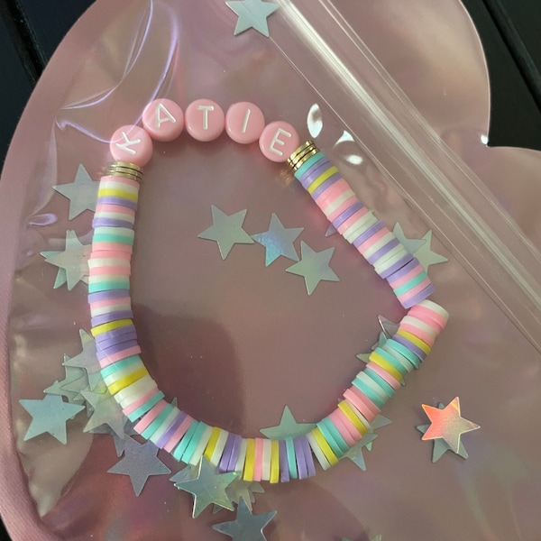 Pink Funfetti Heishi Bracelet, Name Bracelet, Heishi Bracelet ...