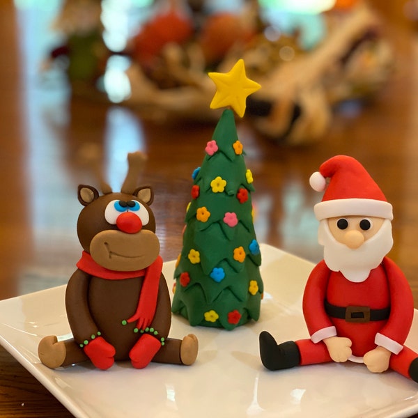 Fondant Christmas Cake Toppers- Fondant Santa Claus - Christmas Tree ...
