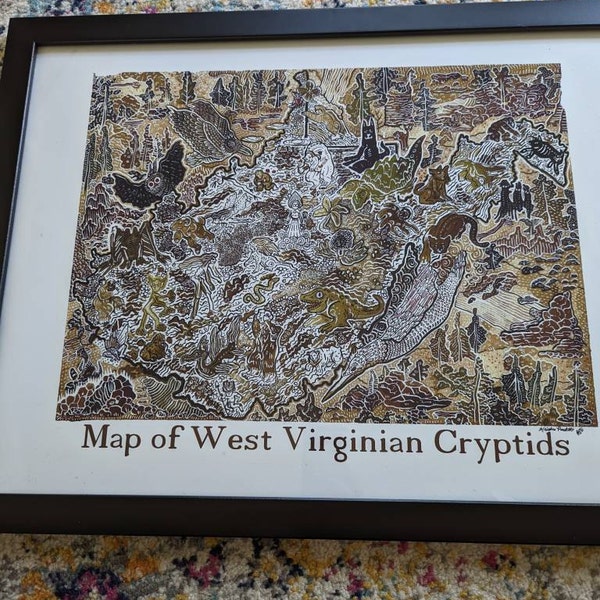 West Virginia Cryptozoology Monster Map - Etsy