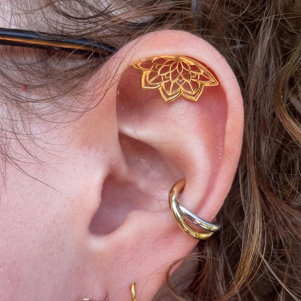 Boho Helix Earring • Geometric Mandala Lotus Flower Hidden Helix ...