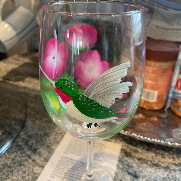 Hand Painted Hummingbird Wine Glass: Tropical Hibiscus Flower - Etsy