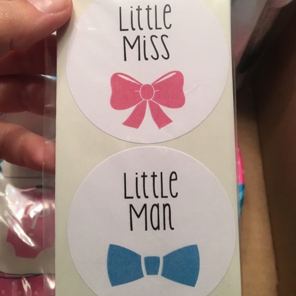 Gender Reveal Party Stickers, Little Miss, Little Man, Bows and Bow ...