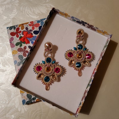 Long Pink Handcrafted Earrings, Hot Pink Soutache Jewelry, Unique Gift ...