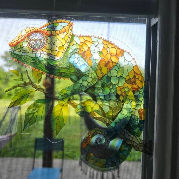 Chameleon Stained Glass Window Cling Window Sticker Decal - No Adhesive ...