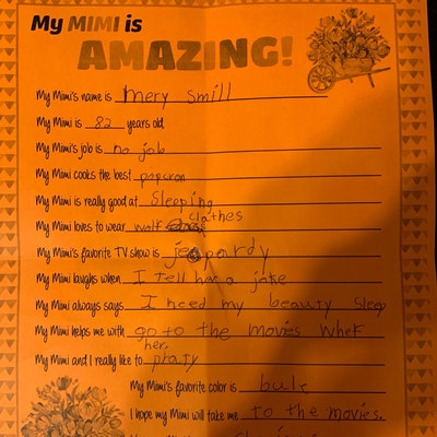 All About My Mimi Kid Questionnaire Mothers Day Gift INSTANT DOWNLOAD ...