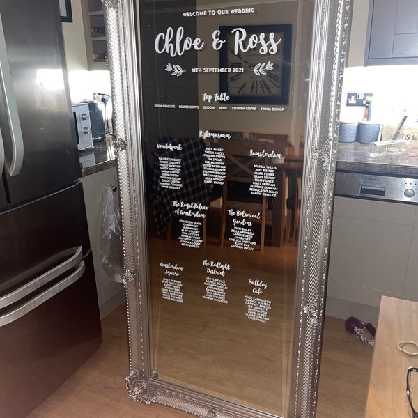 Full Length Mirror Wedding Table Plan • Vinyl Lettering/vinyl Stickers ...